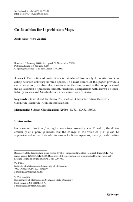 (PDF) Co-Jacobian for Lipschitzian Maps
