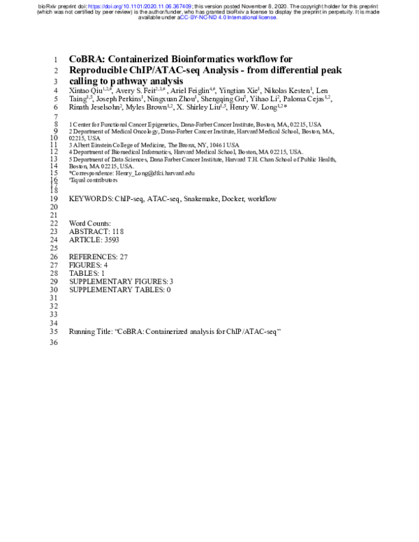 (PDF) CoBRA: Containerized Bioinformatics workflow for Reproducible ...