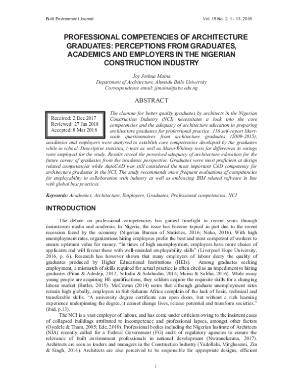 (PDF) Professional Competencies of Architecture Graduates: Perceptions ...