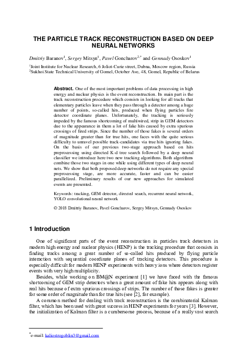 Pdf The Particle Track Reconstruction Based On Deep Learning Neural
