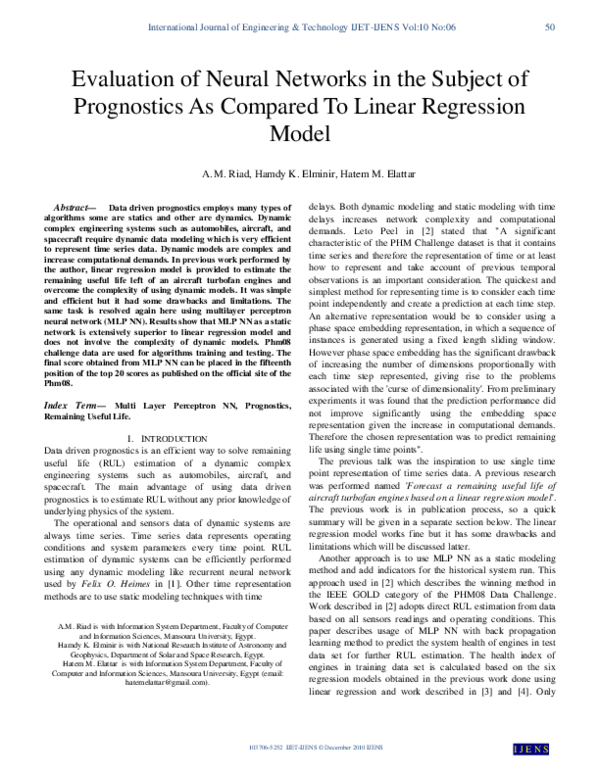 Pdf Prognostics As Compared To Linear Regression Model