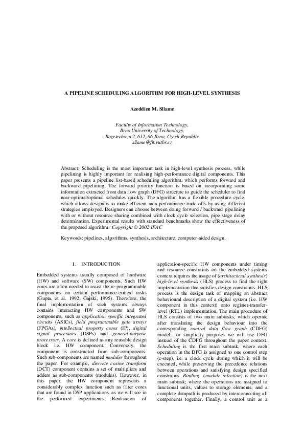 Pdf A Pipeline Scheduling Algorithm For High Level Synthesis