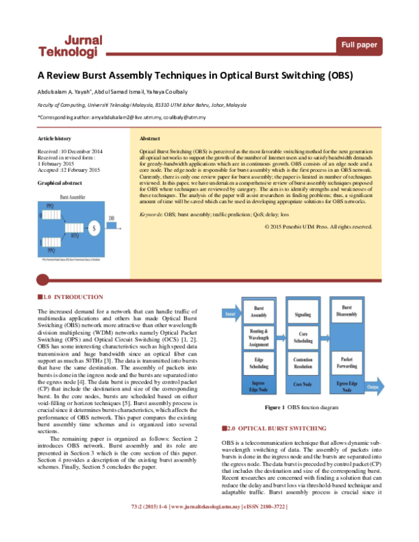 (PDF) A Review Burst Assembly Techniques in Optical Burst Switching (OBS)