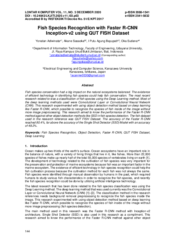 (PDF) Fish Species Recognition with Faster R-CNN Inception-v2 using QUT ...