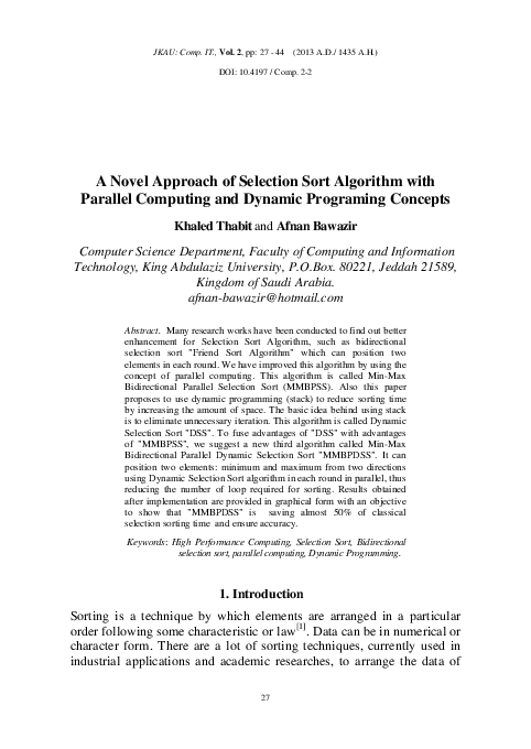 (PDF) A Novel Approach of Selection Sort Algorithm with Parallel ...