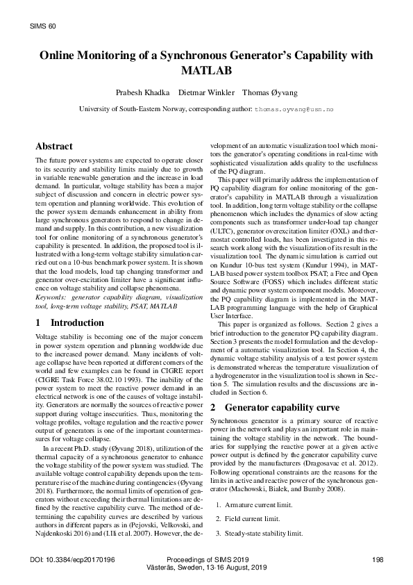 (PDF) Online Monitoring of a Synchronous Generator's Capability with MATLAB