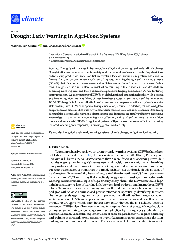 (PDF) Drought Early Warning in Agri-Food Systems