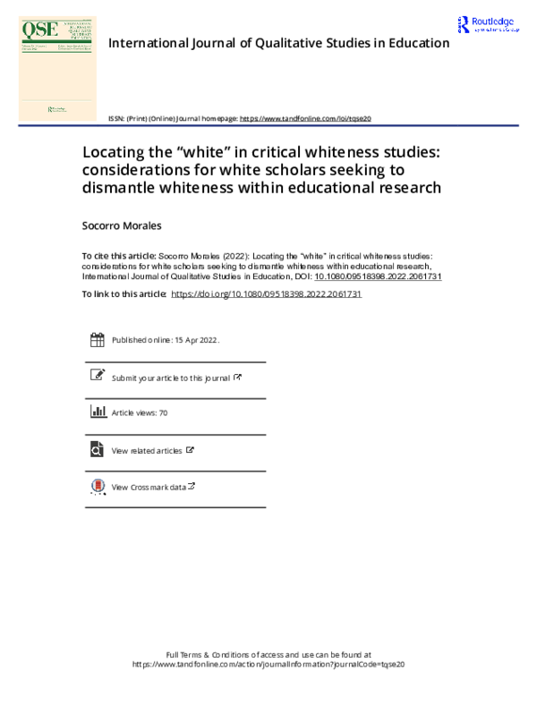 (PDF) Locating the “white” in critical whiteness studies ...