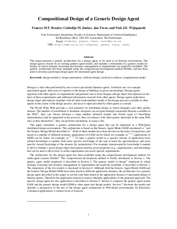 (PDF) Compositional design of a generic design agent