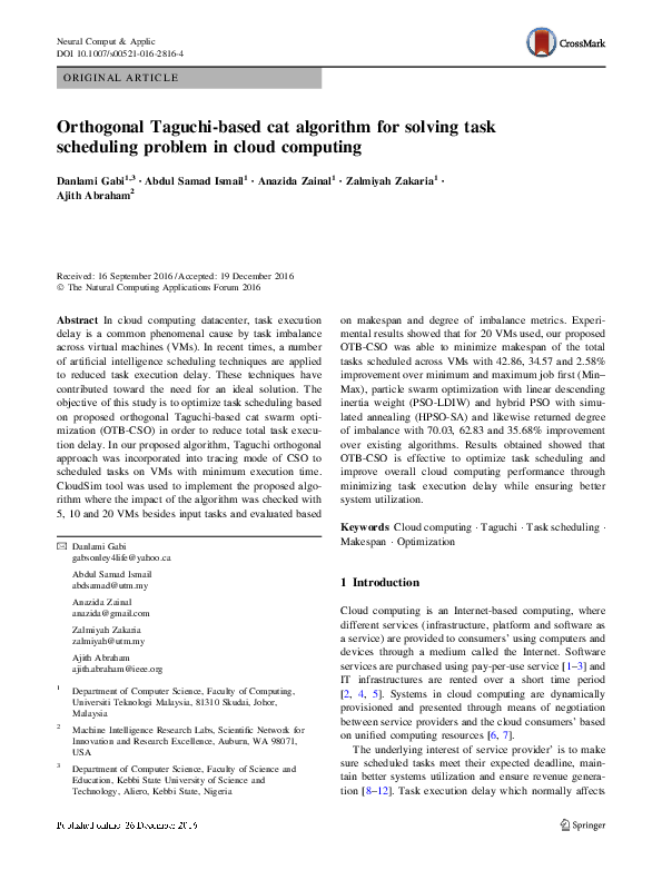 (PDF) Orthogonal Taguchi-based cat algorithm for solving task scheduling problem in cloud computing