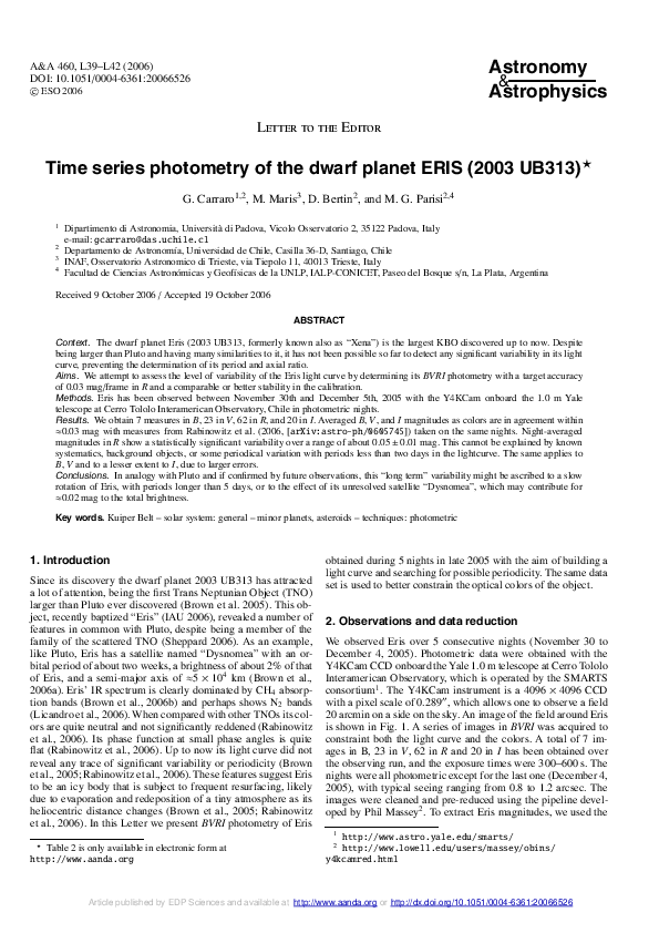 (PDF) Time series photometry of the dwarf planet ERIS (2003 UB313)