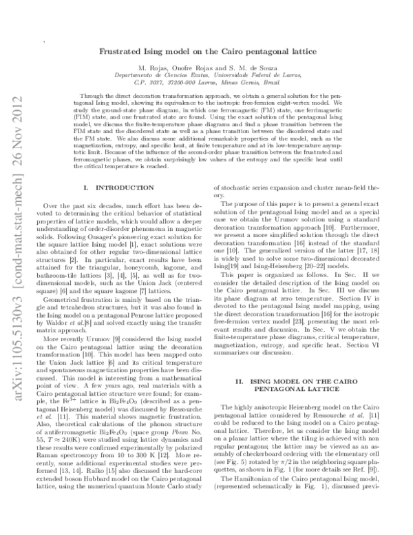 (PDF) Frustrated Ising model on the Cairo pentagonal lattice