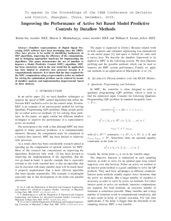 (PDF) Improving the performance of active set based Model Predictive Controls by dataflow methods