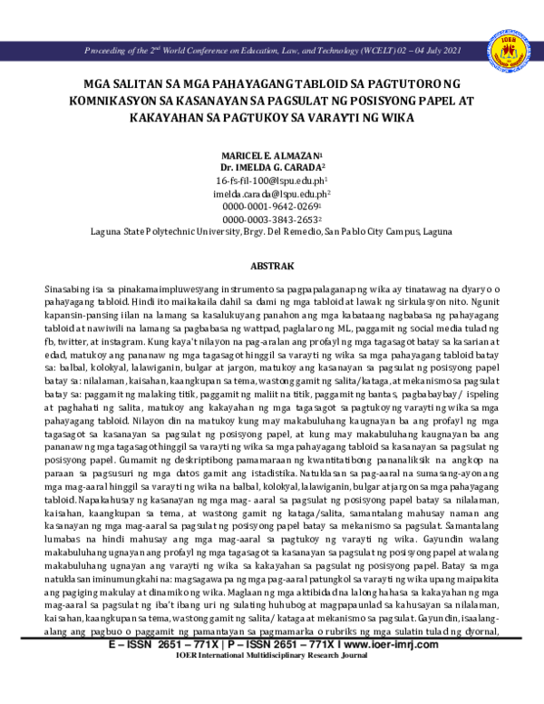(PDF) Mga Salitan Sa Mga Pahayagang Tabloid Sa Pagtutoro NG ...