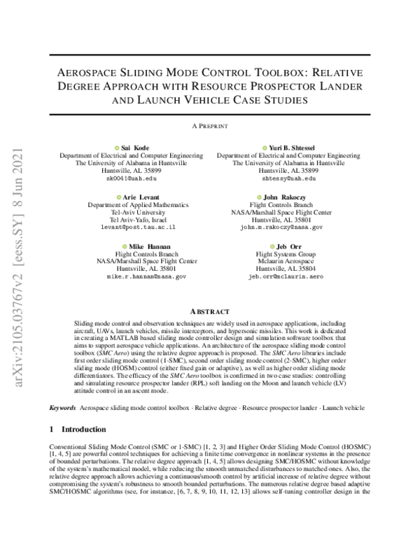 Pdf Aerospace Sliding Mode Control Toolbox Relative Degree Approach With Resource Prospector