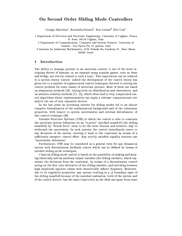Pdf On Second Order Sliding Mode Controllers Arie Levant