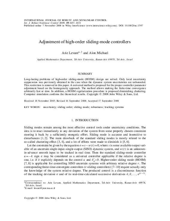 (PDF) Adjustment of high-order sliding-mode controllers
