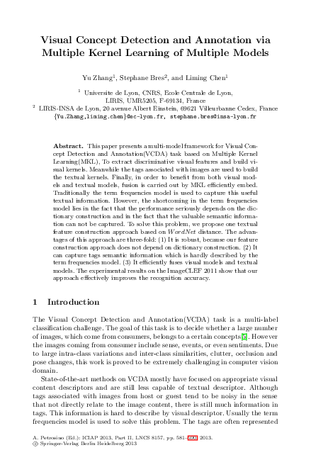 Visual Concept Detection And Annotation Via Multiple Kernel Learning Of
