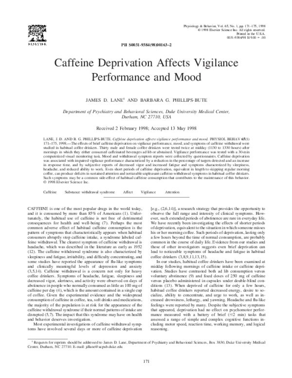 (PDF) Caffeine deprivation affects vigilance performance and mood