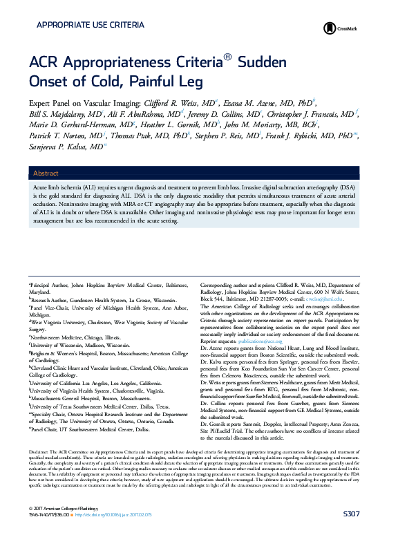 (PDF) ACR Appropriateness Criteria(®) Sudden Onset of Cold, Painful Leg