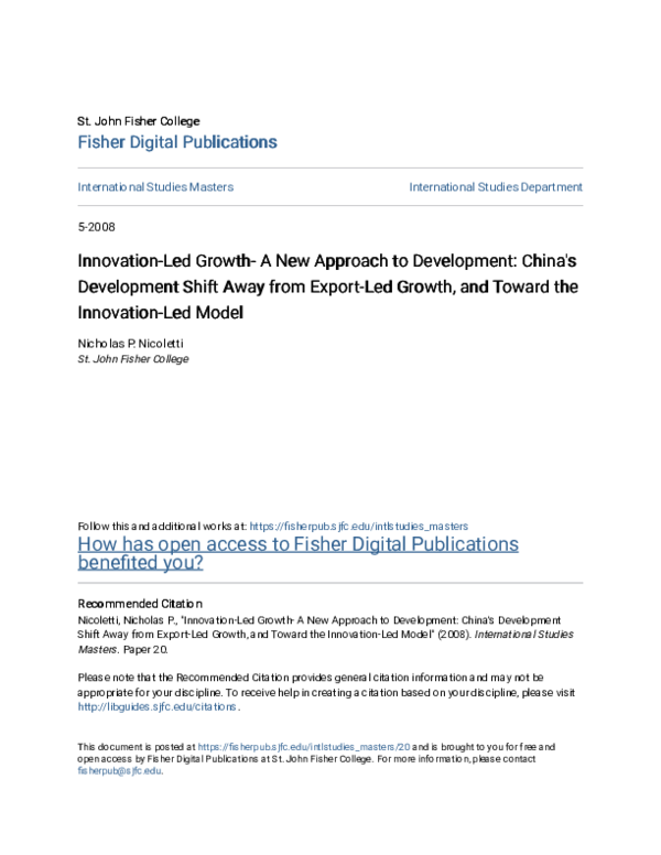 (PDF) Innovation-Led Growth- A New Approach to Development: China's ...