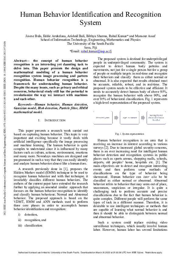 (PDF) Human Behavior Identification and Recognition System