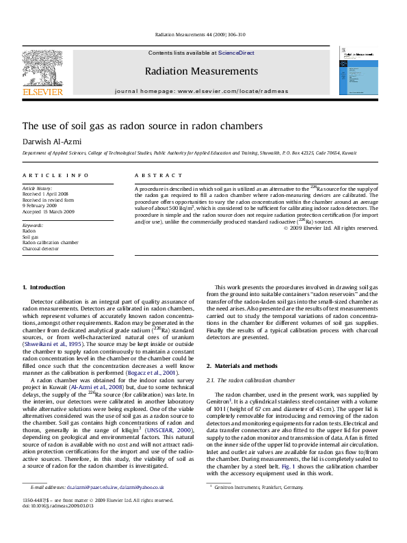 (PDF) The use of soil gas as radon source in radon chambers