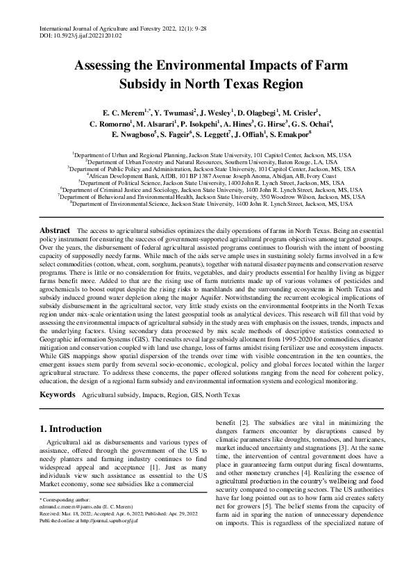 (PDF) Assessing the Environmental Impacts of Farm Subsidy in North ...