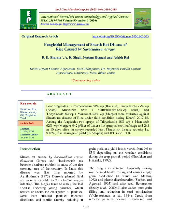 (PDF) Fungicidal Management of Sheath Rot Disease of Rice Caused by ...