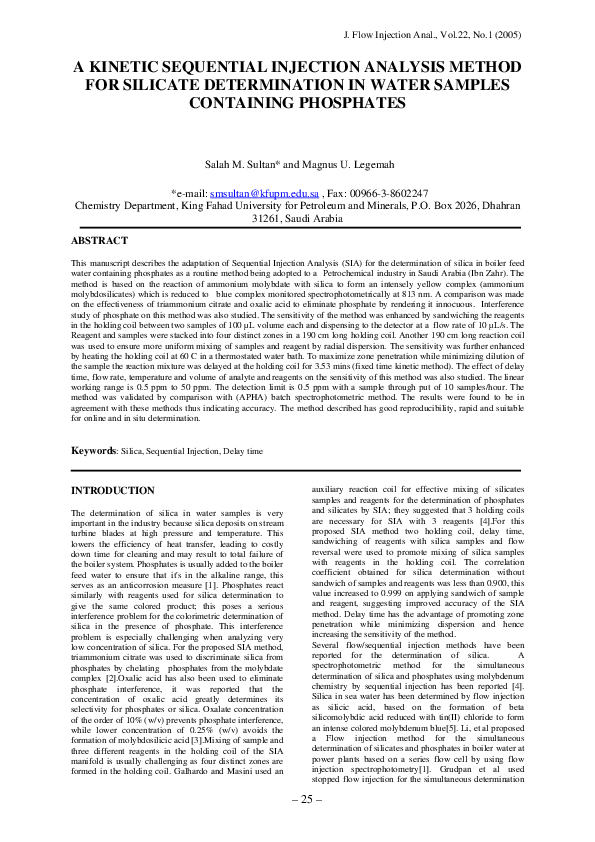 (PDF) A Kinetic Sequential Injection Analysis Method for Silicate ...