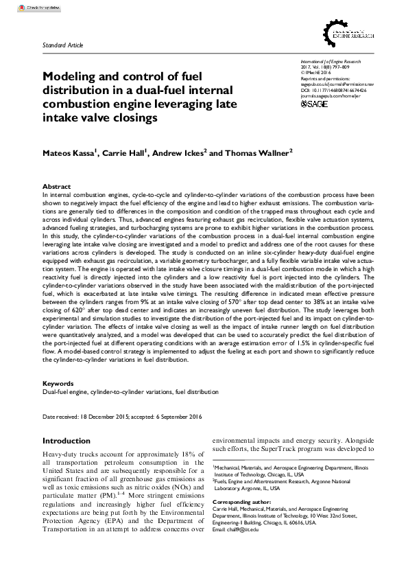 (PDF) Modeling and control of fuel distribution in a dual-fuel internal ...