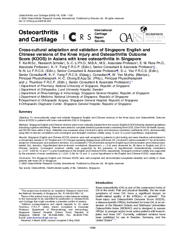 (PDF) Cross-cultural adaptation and validation of Singapore English and ...