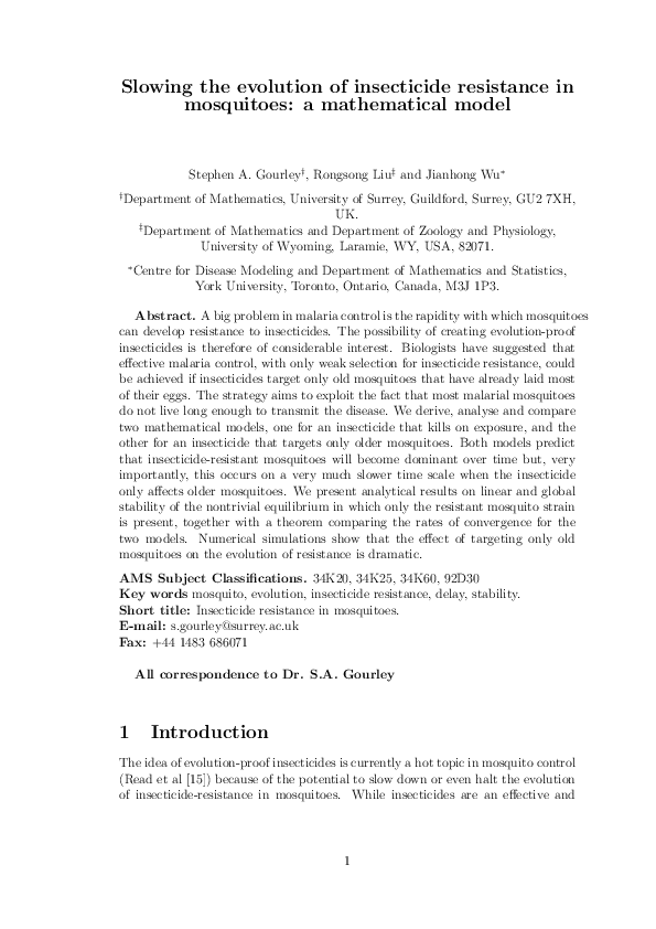 (PDF) Slowing the evolution of insecticide resistance in mosquitoes: a ...