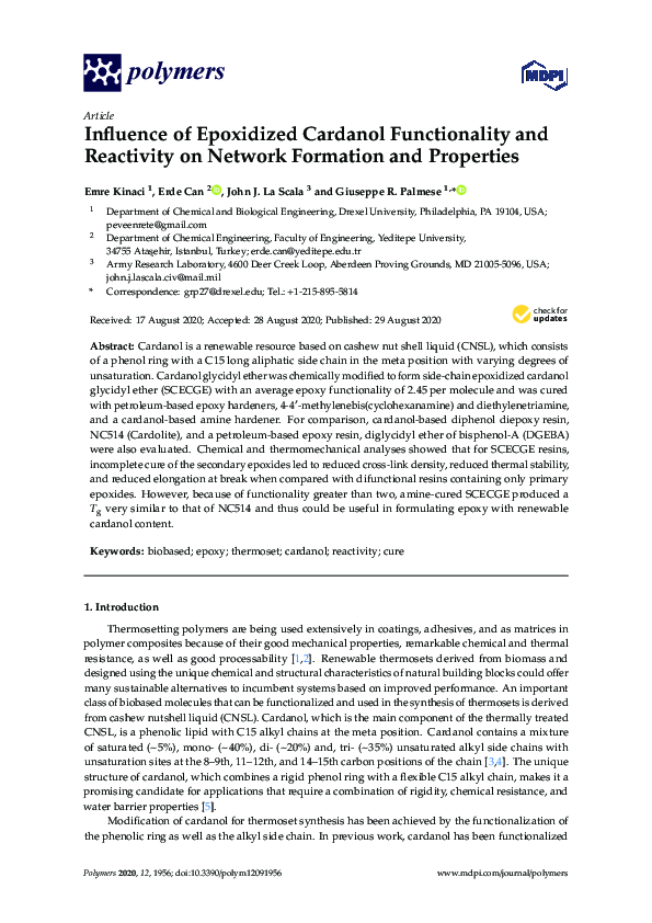 (PDF) Reactivity of Epoxidized Cardanol in Resins