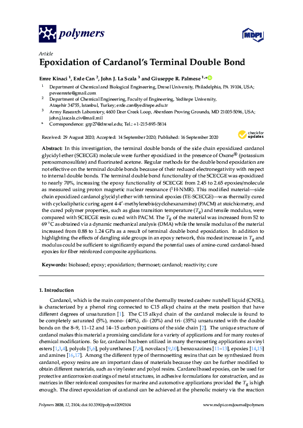 (PDF) Epoxidation of Cardanol’s Terminal Double Bond