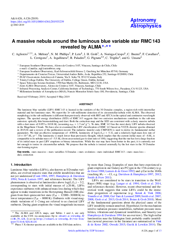 (PDF) A massive nebula around the luminous blue variable star RMC 143 ...