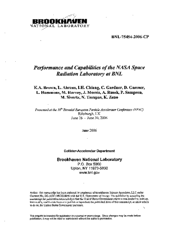 (PDF) Performance and Capabilities of the NASA Space Radiation ...