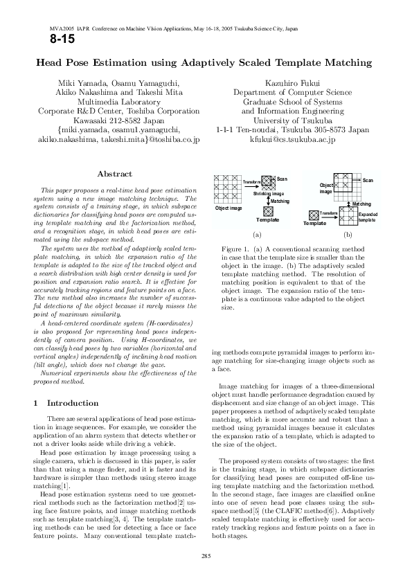 (PDF) Head pose estimation using adaptively scaled template matching