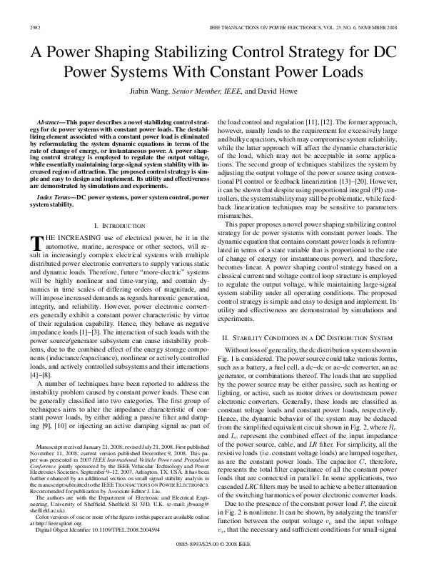 (PDF) A Power Shaping Stabilizing Control Strategy for DC Power Systems ...