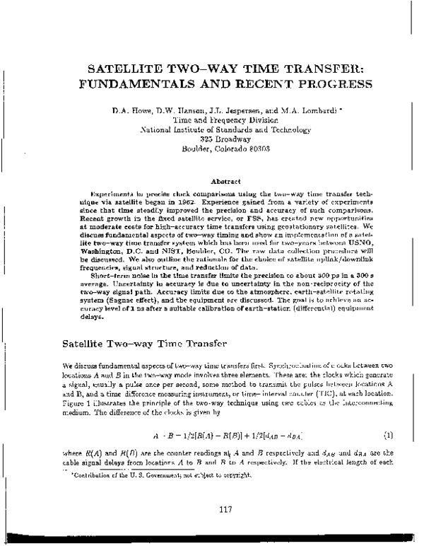 (PDF) Satellite two-way time transfer: Fundamentals and recent progress