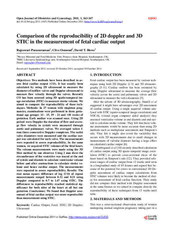 (PDF) Comparison of the reproducibility of 2D doppler and 3D STIC in ...