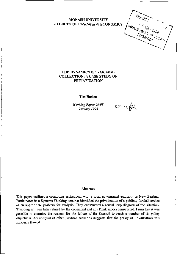 (PDF) The Dynamics of Garbage Collection: A Case Study of Privatization