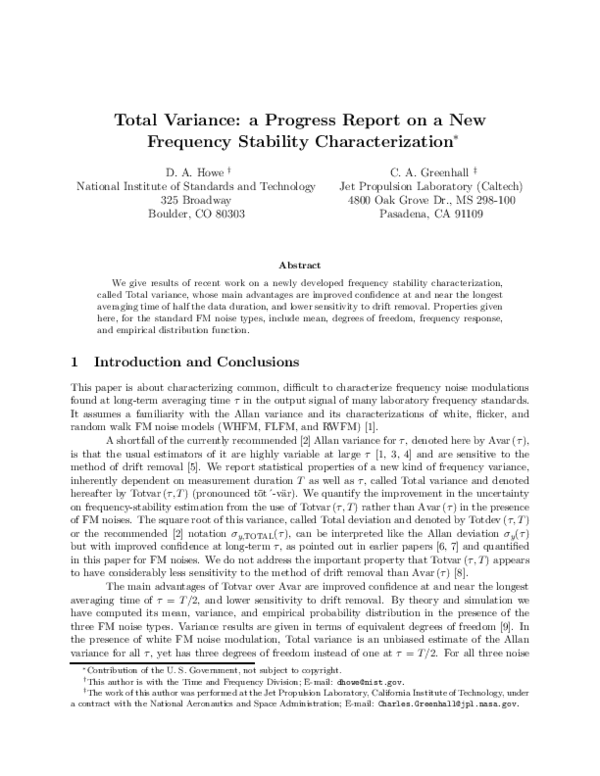 (PDF) Total Variance: a Progress Report on a New Frequency Stability ...