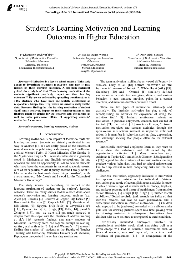 (PDF) Student's Learning Motivation and Learning Outcomes in Higher ...