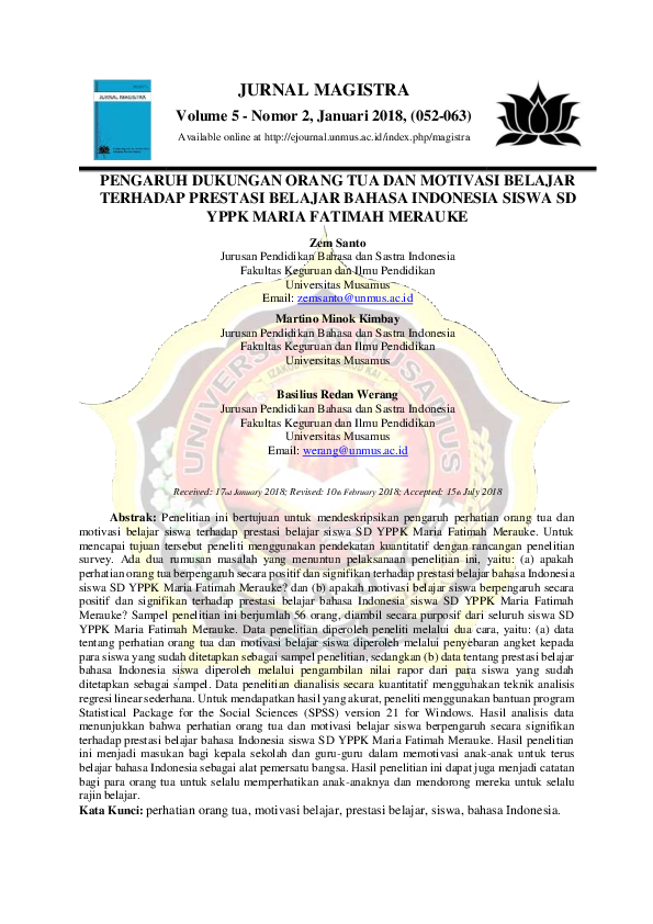 (PDF) Pengaruh Dukungan Orang Tua Dan Motivasi Belajar Terhadap Prestasi Belajar Bahasa ...
