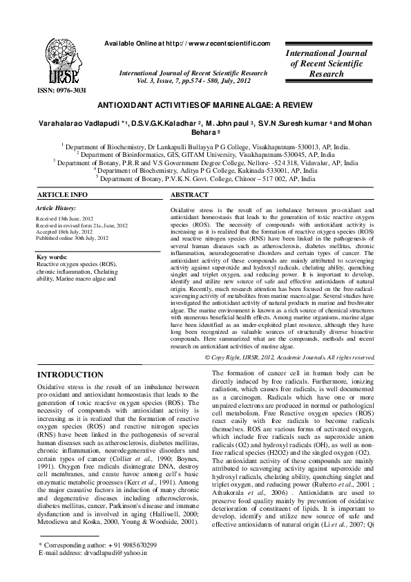 (PDF) Antioxidant activities of marine algae: A review
