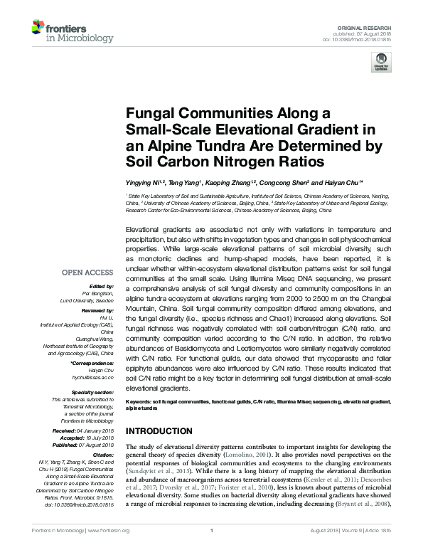 (PDF) Fungal Communities Along a Small-Scale Elevational Gradient in an Alpine Tundra Are ...