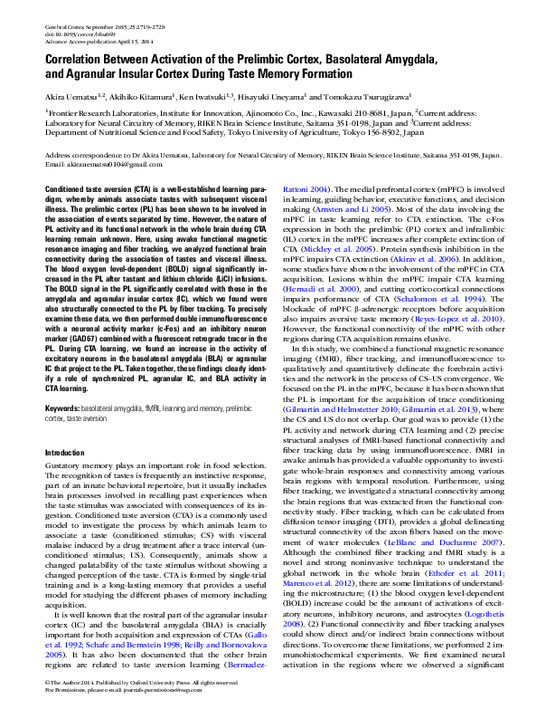 (PDF) Correlation Between Activation of Prelimbic Cortex, the ...