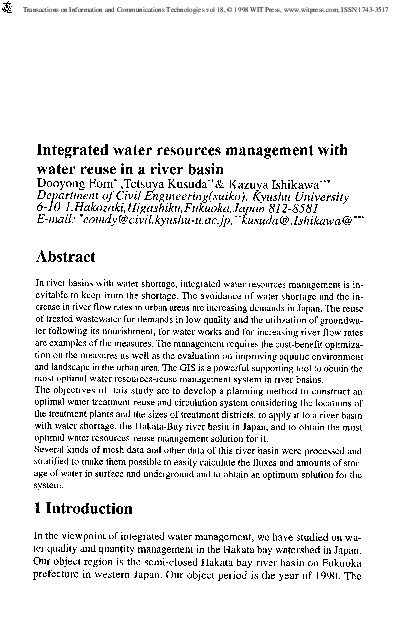 (PDF) Integrated Water Resources Management With Water Reuse In A River ...