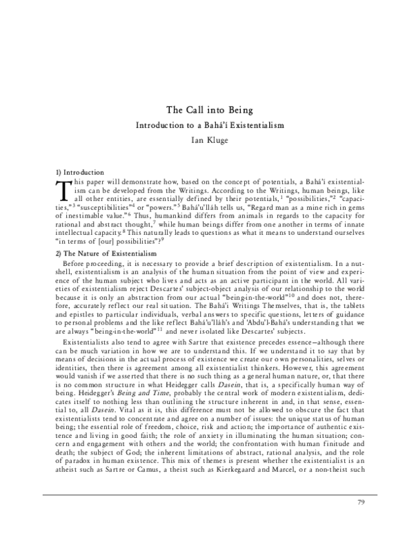 (PDF) The Call into Being Introduction to a Bahá’í Existentialism
